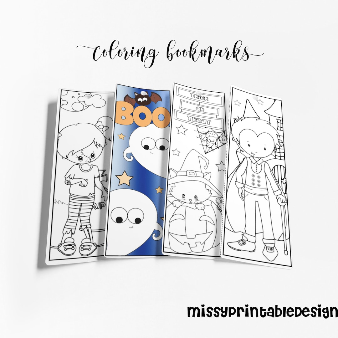 Halloween Coloring Bookmarks (set of 4), Printable Halloween Coloring ...