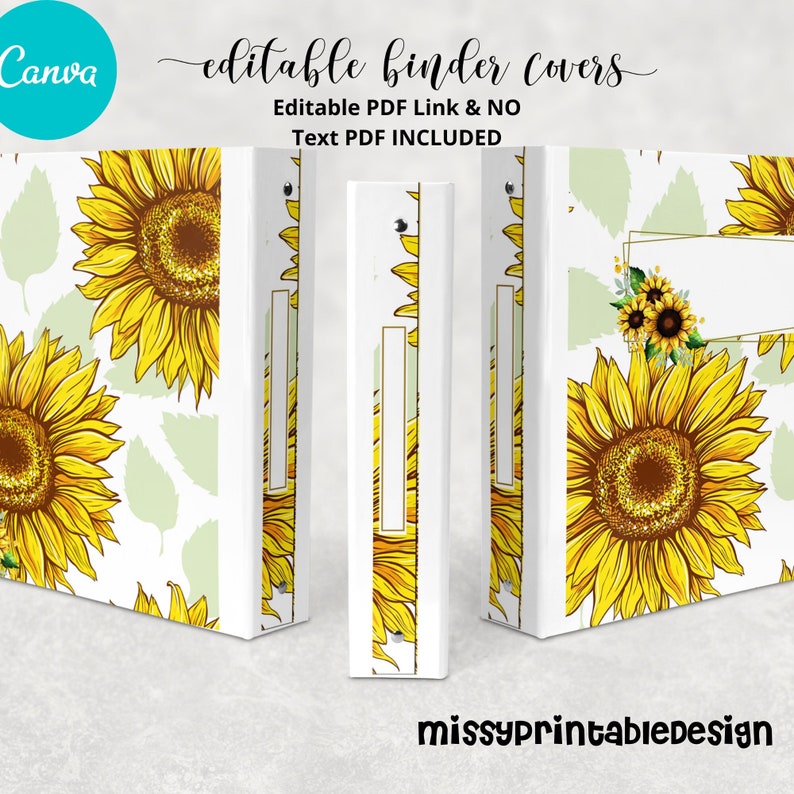 Editable Sunflower Binder Covers and Spines (printable PDF) - Etsy