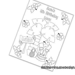 Personalized Luau Party Coloring Pages, Custom Luau Birthday Party ...