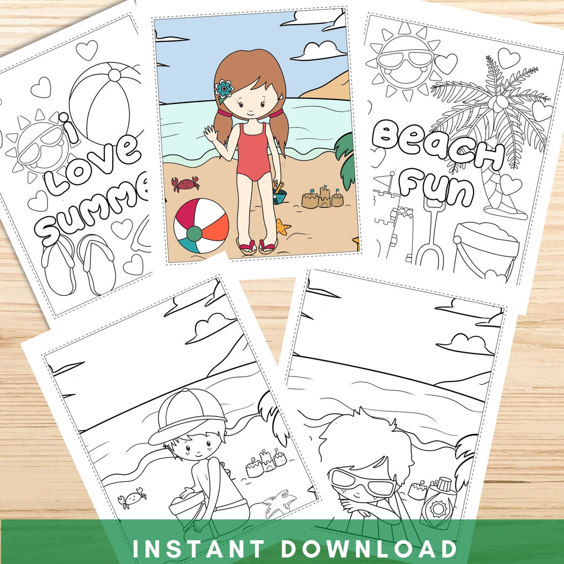 Beach Coloring Pages Printable Beach Coloring Book Summer - Etsy