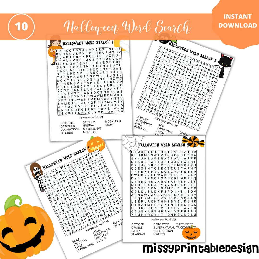 Halloween Word Search, Printable Halloween Word Find, Holiday Game ...