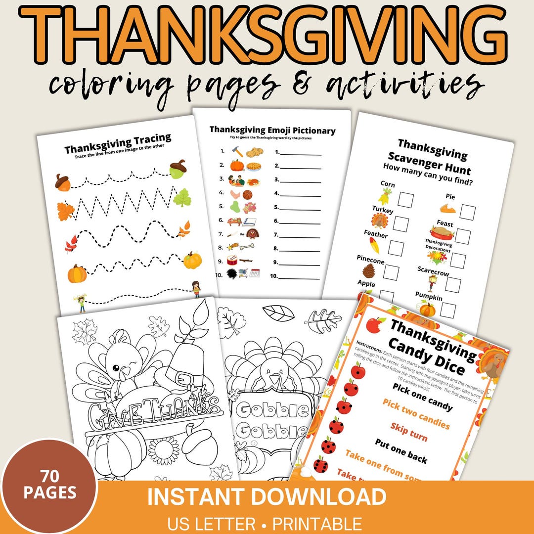 Thanksgiving Activity Pages: Kid's Printable Bundle (70 Pages) (digital ...