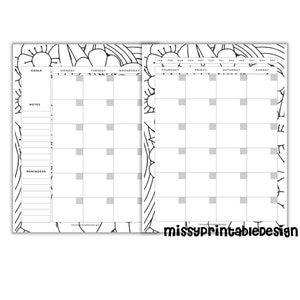 Coloring Monthly Planner Calendar, Printable Planner Pages (PDF ...