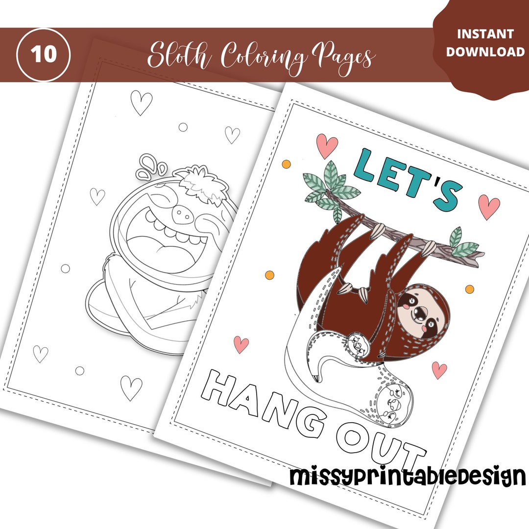 Sloth Coloring Pages, Printable Sloth Coloring Book, Sloth Birthday ...