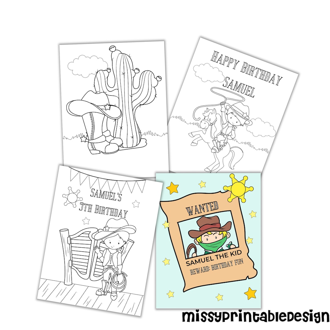 Personalized Cowboy Party Coloring Pages, Custom Cowboy Birthday Party ...