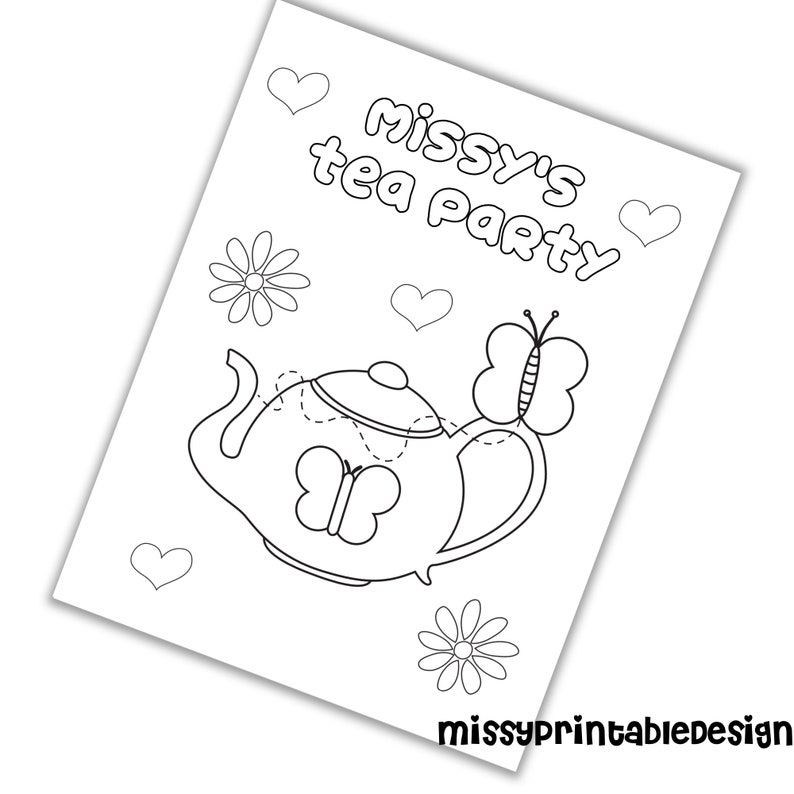 Personalized Tea Party Coloring Pages Custom Tea Party | Etsy