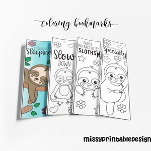 Sloth Coloring Bookmarks, Set of 4 (INSTANT DOWNLOAD) - Etsy