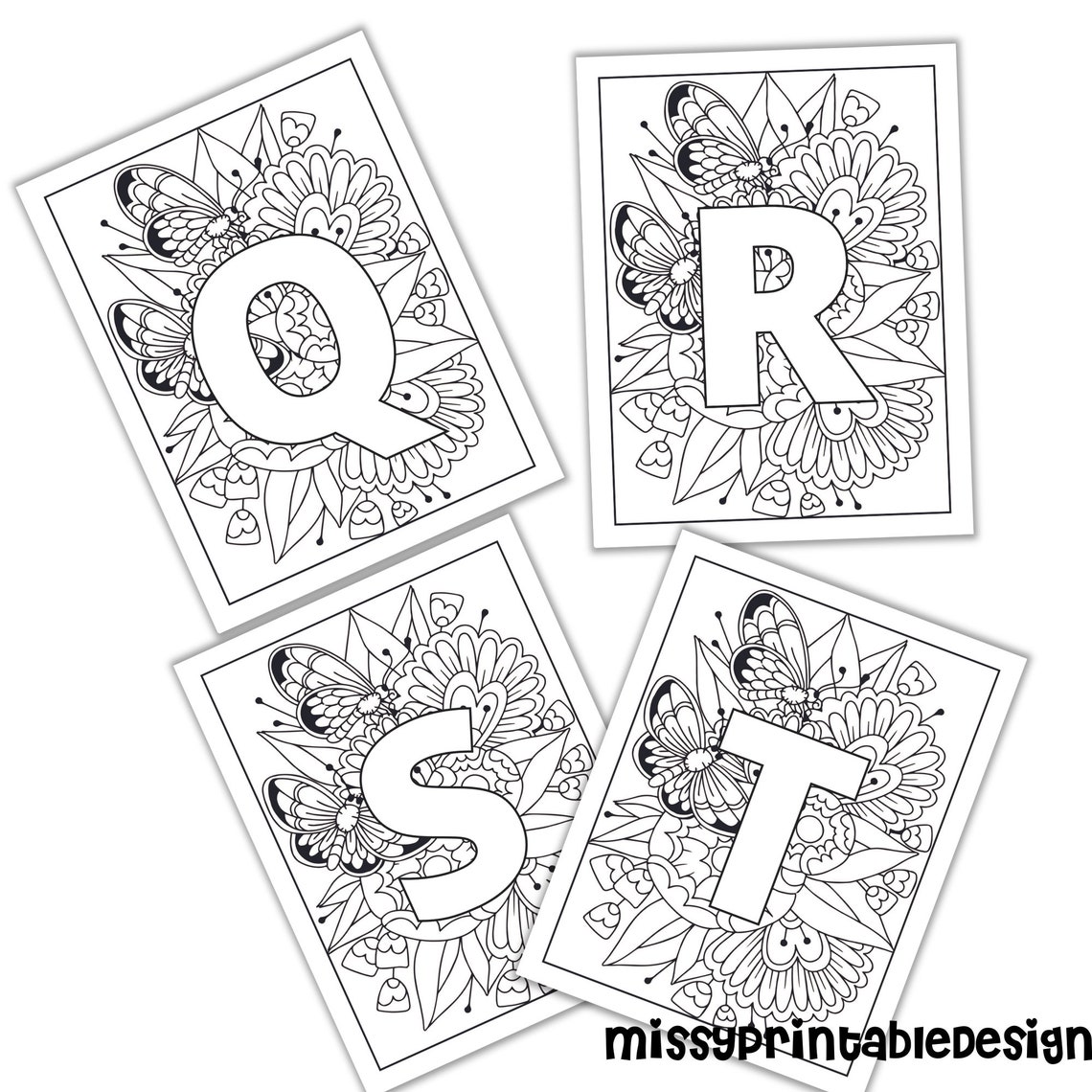 Floral Alphabet Letters Coloring Pages Printable Adult | Etsy