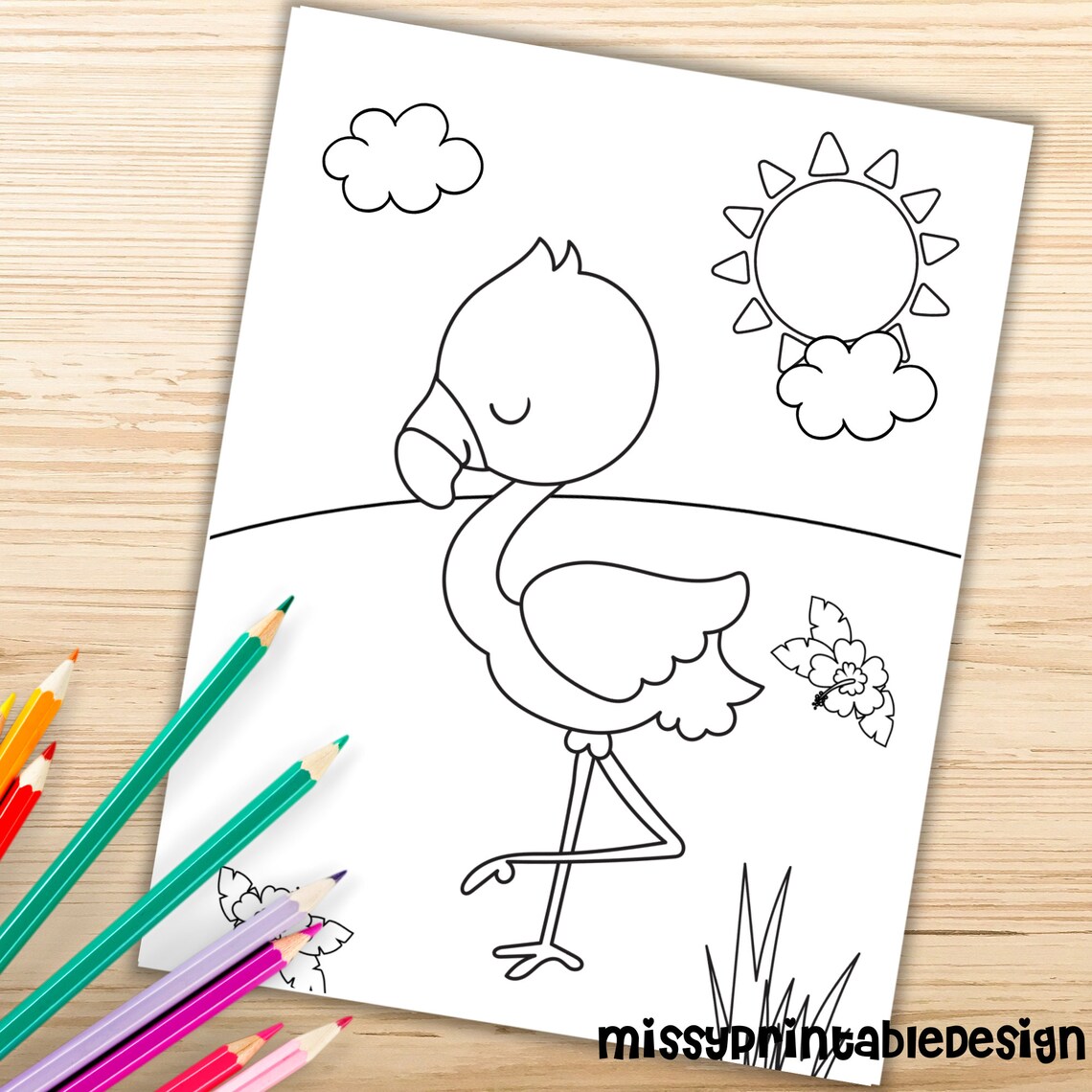 Flamingo Coloring Page for Kids Printable Flamingo Animal - Etsy