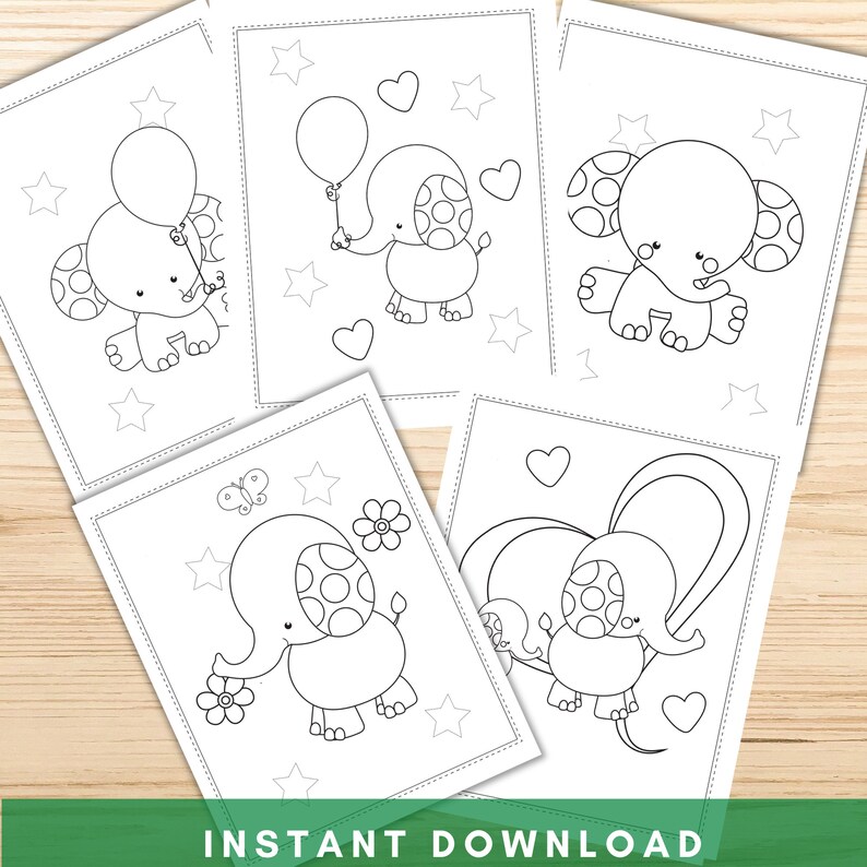 Cute Elephant Coloring Pages - Kids Birthday Party Activity (digital ...
