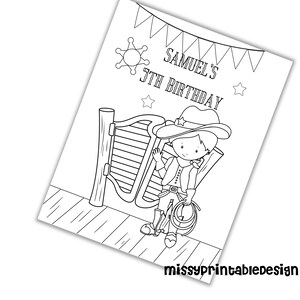 Personalized Cowboy Party Coloring Pages, Custom Cowboy Birthday Party ...