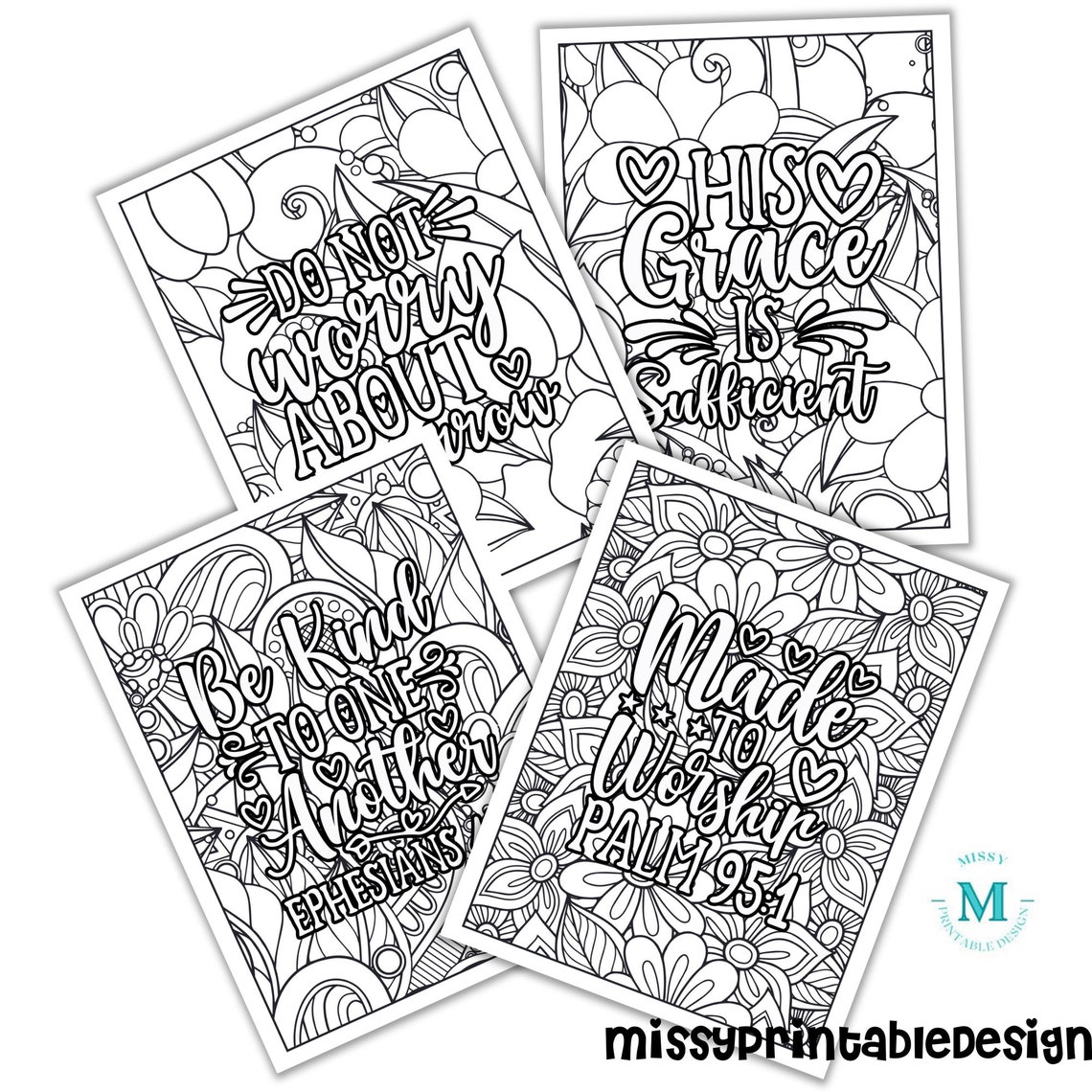 Bible Quotes Coloring Pages Adult Coloring Pages Floral | Etsy