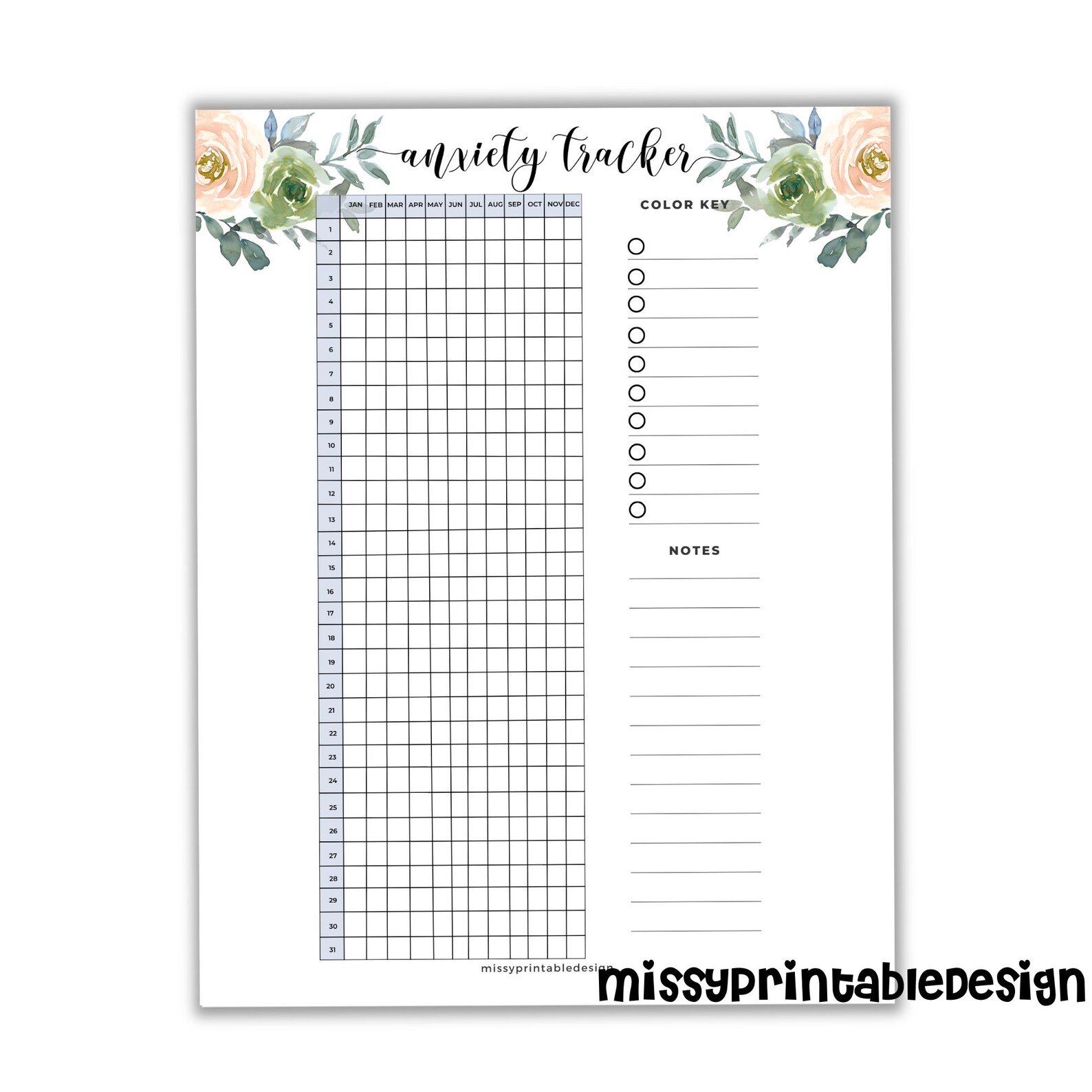 Anxiety Tracker Printable Monthly Anxiety Chart Anxiety | Etsy