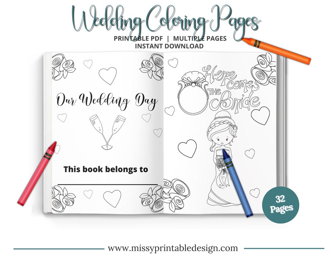 Wedding Coloring Pages, Wedding Activity, Wedding Favors, Children's ...