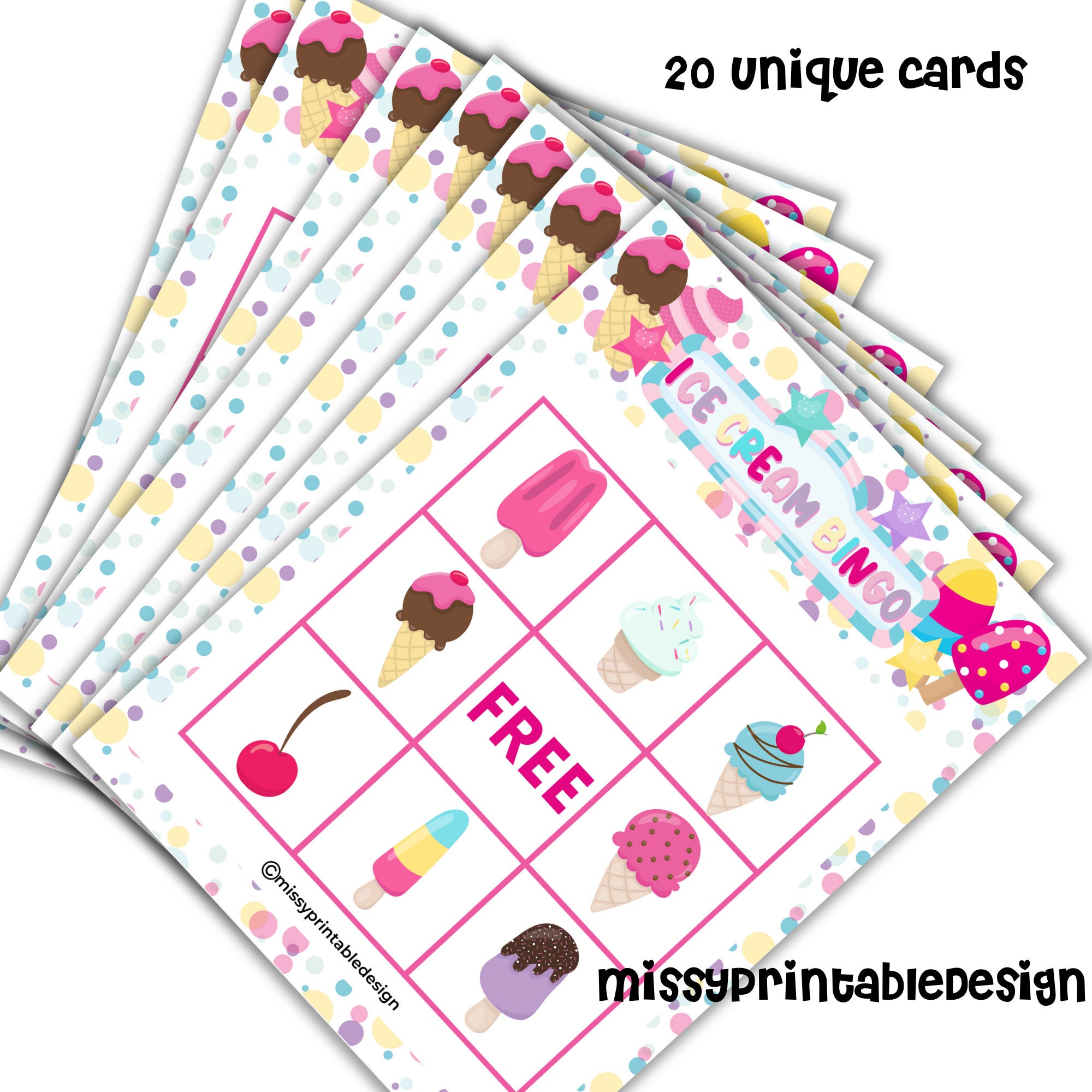 Ice Cream Bingo Cards Printable Ice Cream Bingo Game School - Etsy
