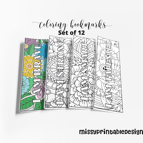 Positive Affirmation Coloring Bookmarks (Set of 12), Printable ...