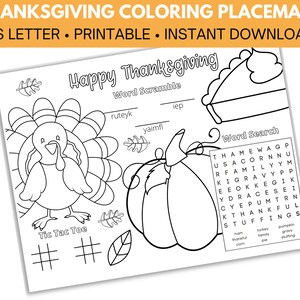 Thanksgiving Placemats, Printable Coloring Placemats, Thanksgiving ...