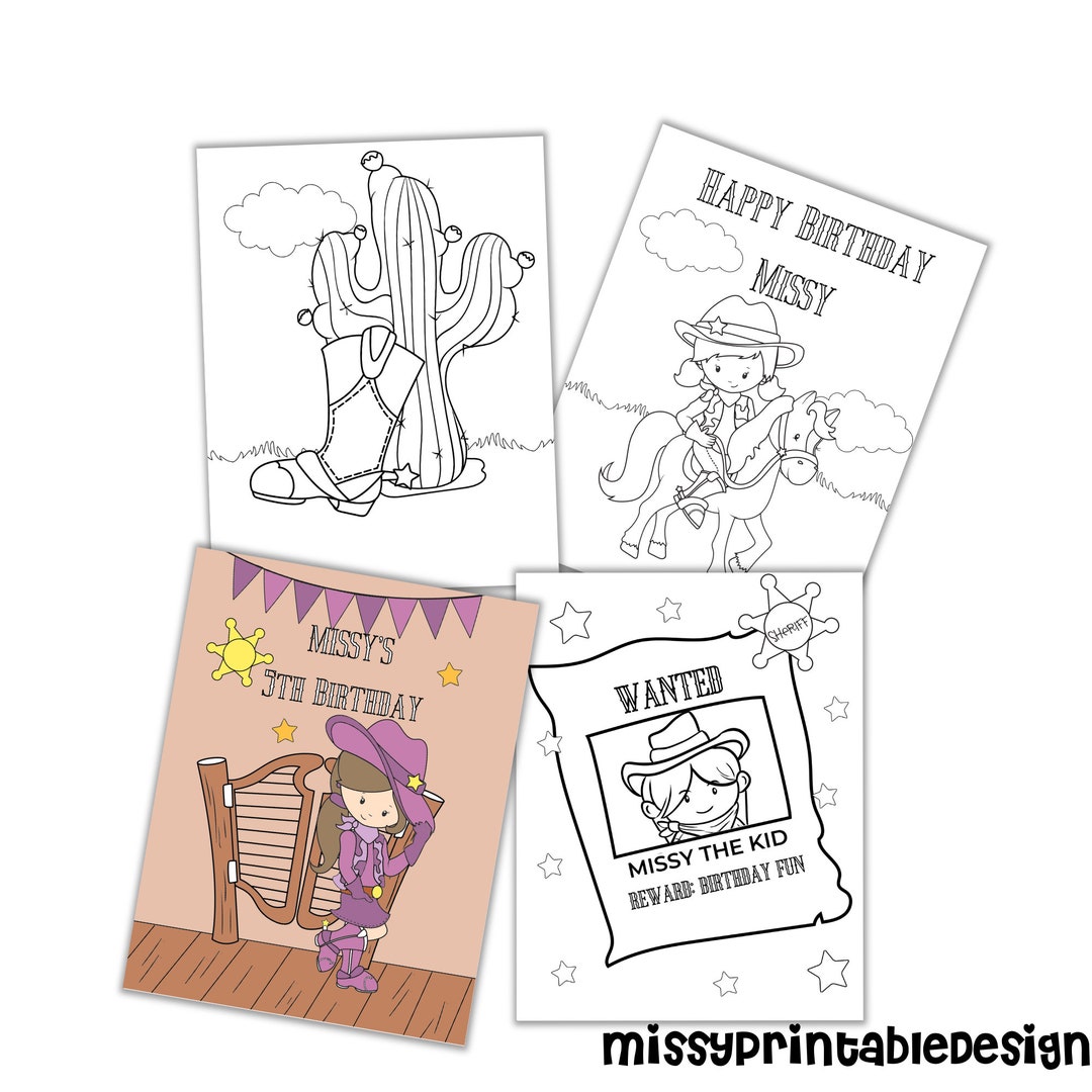 Personalized Cowgirl Party Coloring Pages, Custom Cowgirl Birthday ...