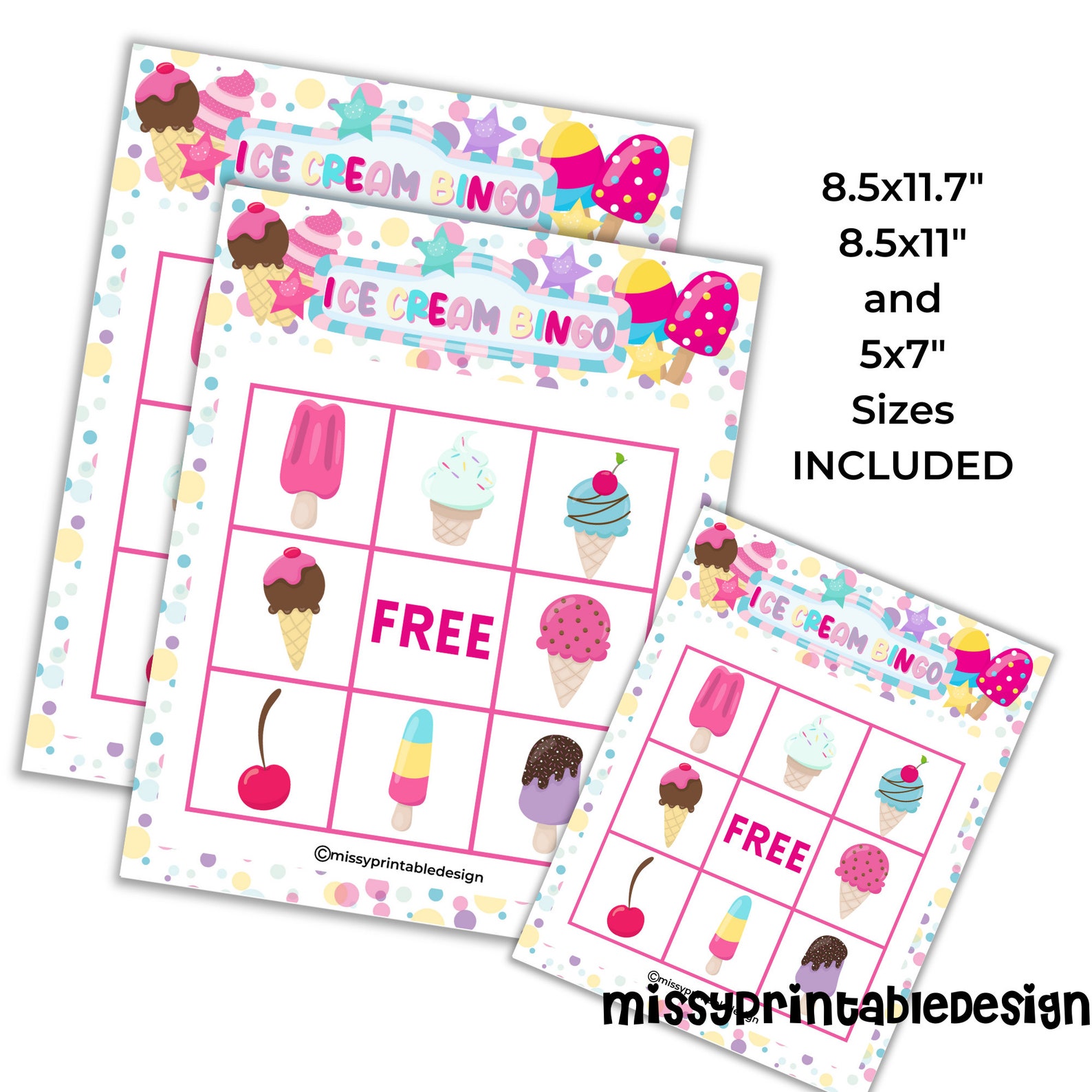 Ice Cream Bingo Cards Printable Ice Cream Bingo Game School | Etsy