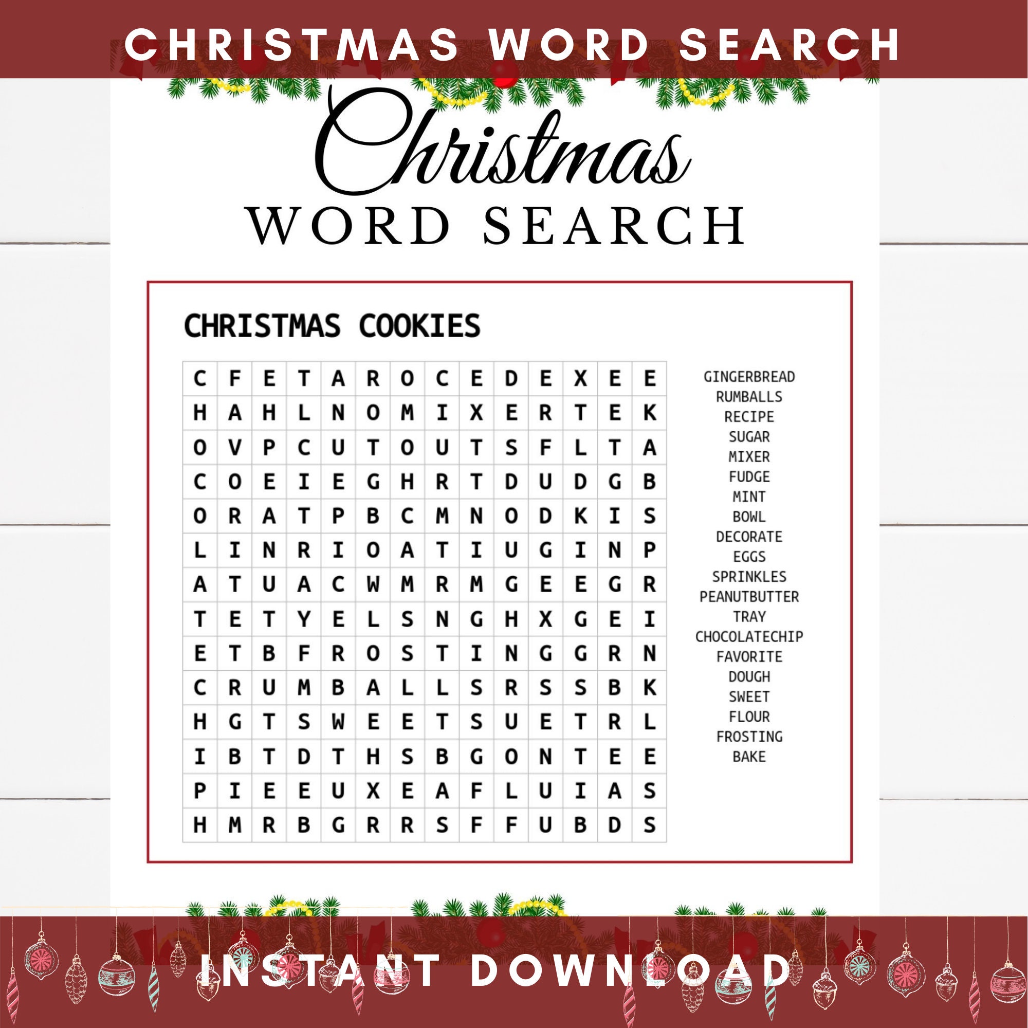 Christmas Word Search Printable Christmas Word Find Holiday - Etsy
