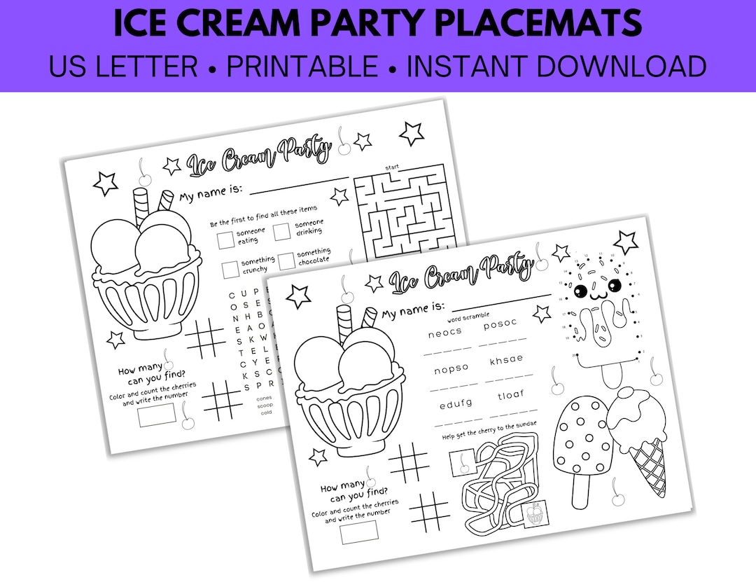 Ice Cream Party Placemats: Printable Coloring Page for Kids (PDF) - Etsy