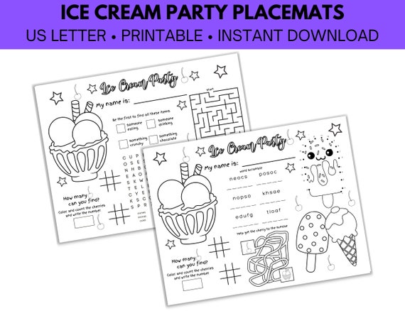Ice Cream Placemats, Printable Ice Cream Party Placemats, Coloring Page ...
