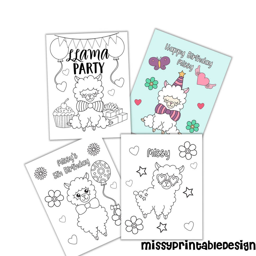 Personalized Llama Party Coloring Pages, Custom Llama Birthday Party ...