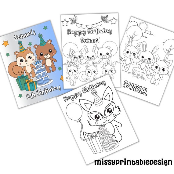Personalized Woodland Animal Party Coloring Pages, Custom Woodland ...
