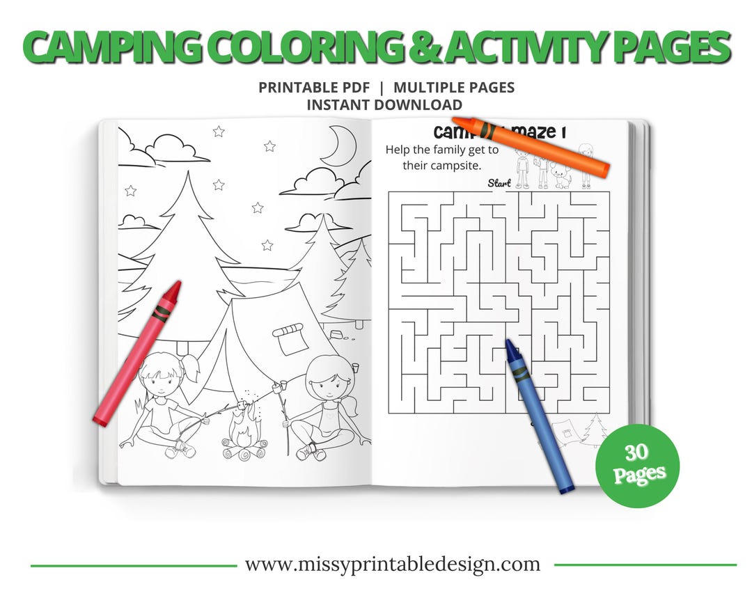 Camping Coloring Activity Pages, Printable Camping Coloring Book ...