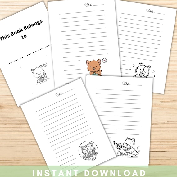 Printable Cat Coloring Notepad/Journal Pages, Coloring Book, Coloring ...