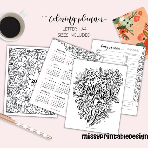 2022 Coloring Planner Bundle, Printable Coloring Planner Pages, PDF ...
