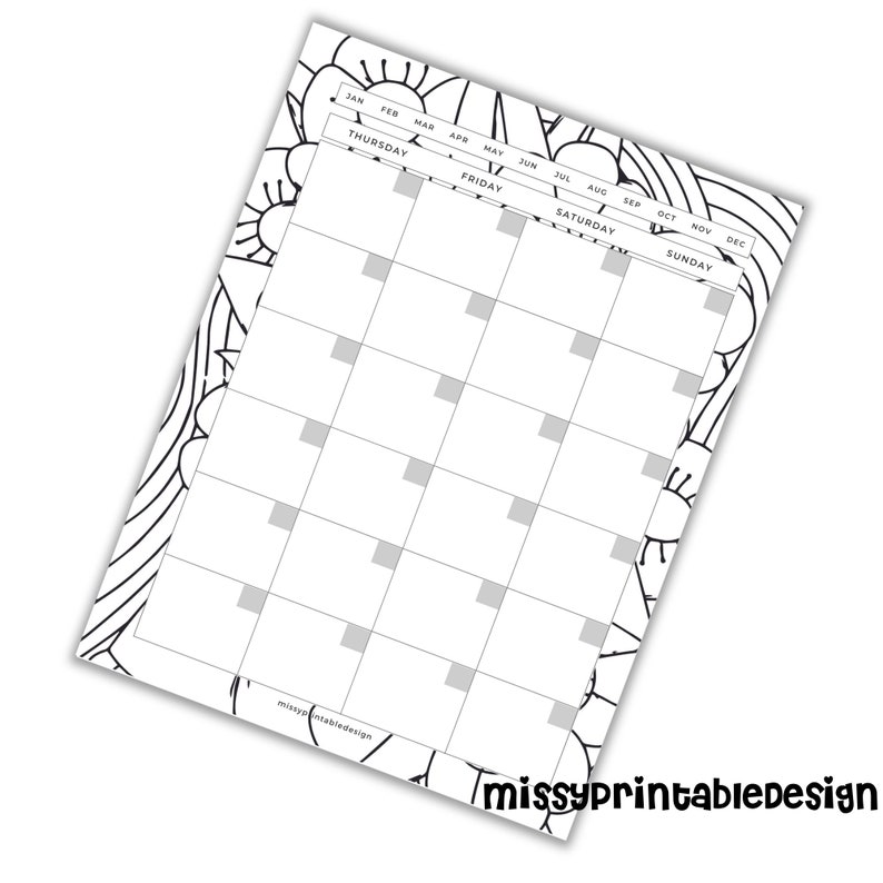 Coloring Monthly Planner Calendar, Printable Planner Pages (PDF ...