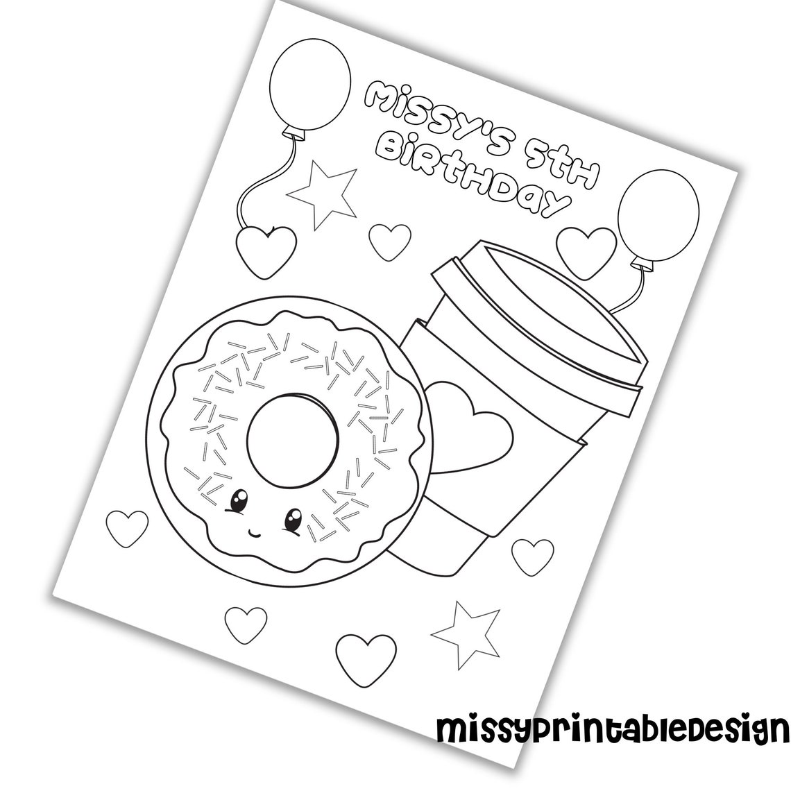 Personalized Donut Party Coloring Pages Custom Donut Birthday - Etsy