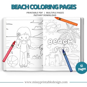 Beach Coloring Pages, Printable Beach Coloring Book, Summer Coloring ...