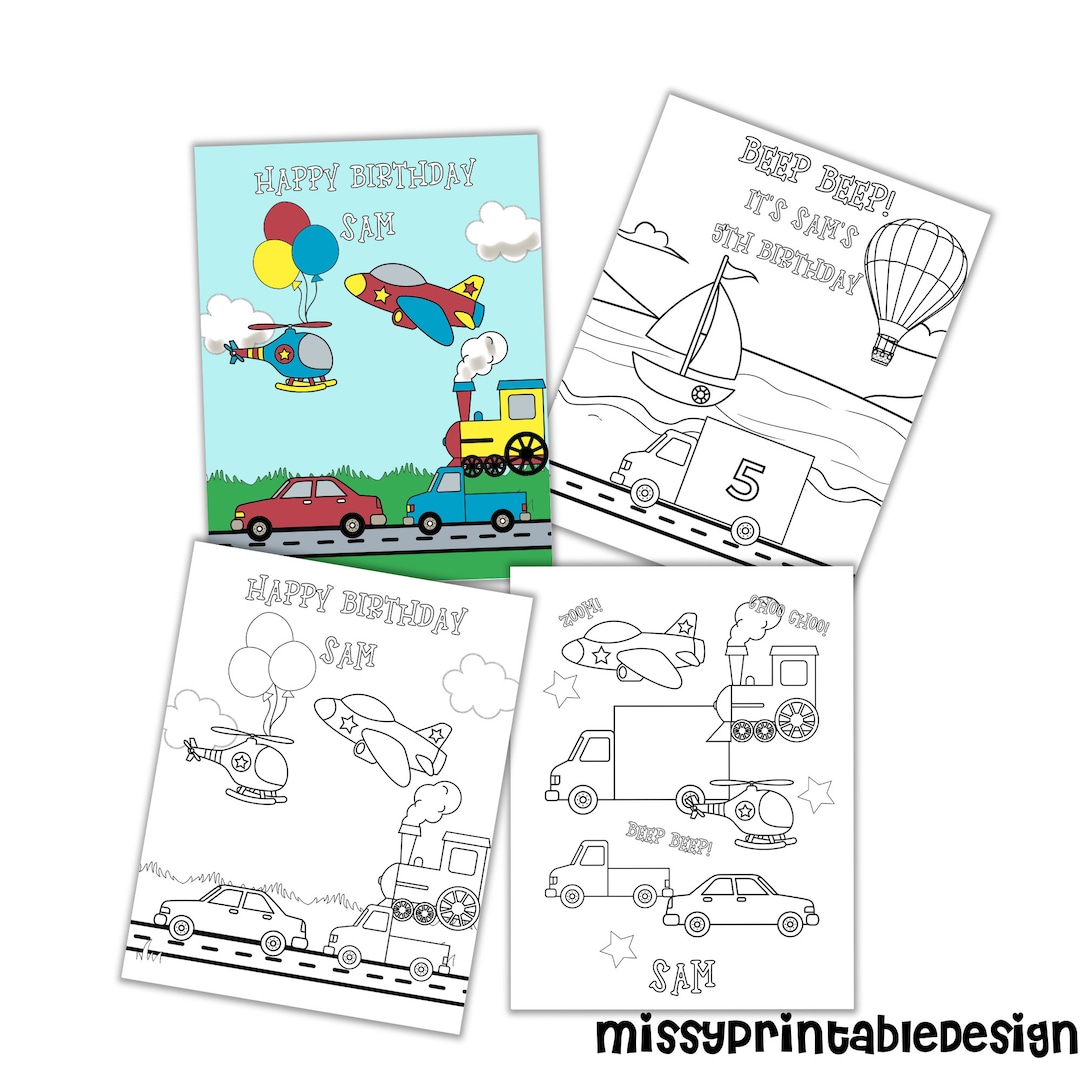 Personalized Transportation Coloring Pages, Custom Transportation Party ...