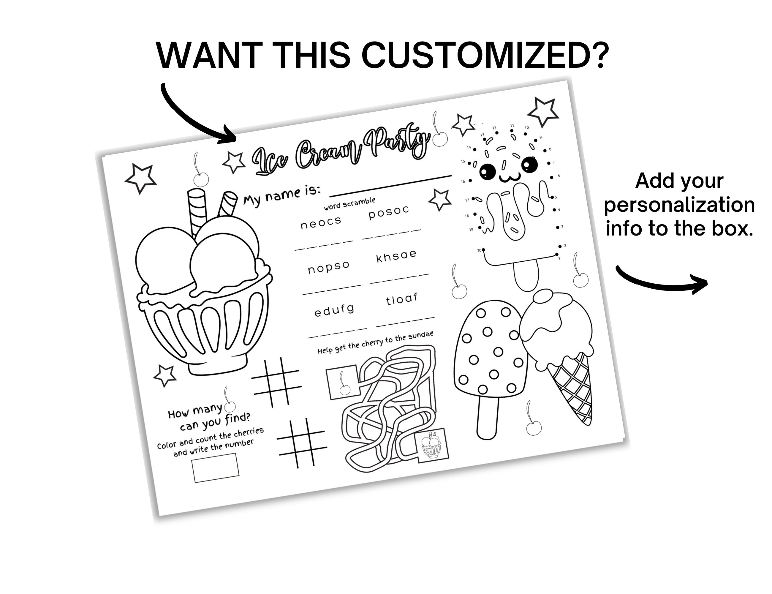 Ice Cream Placemats Printable Ice Cream Party Placemats - Etsy