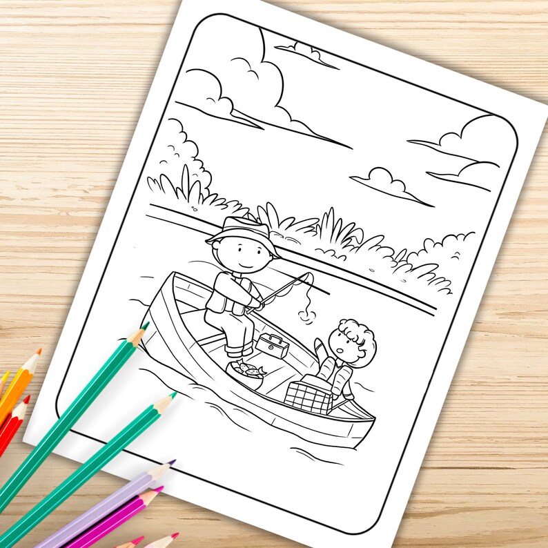 Fishing Coloring Pages Printable Fishing Coloring Book | Etsy