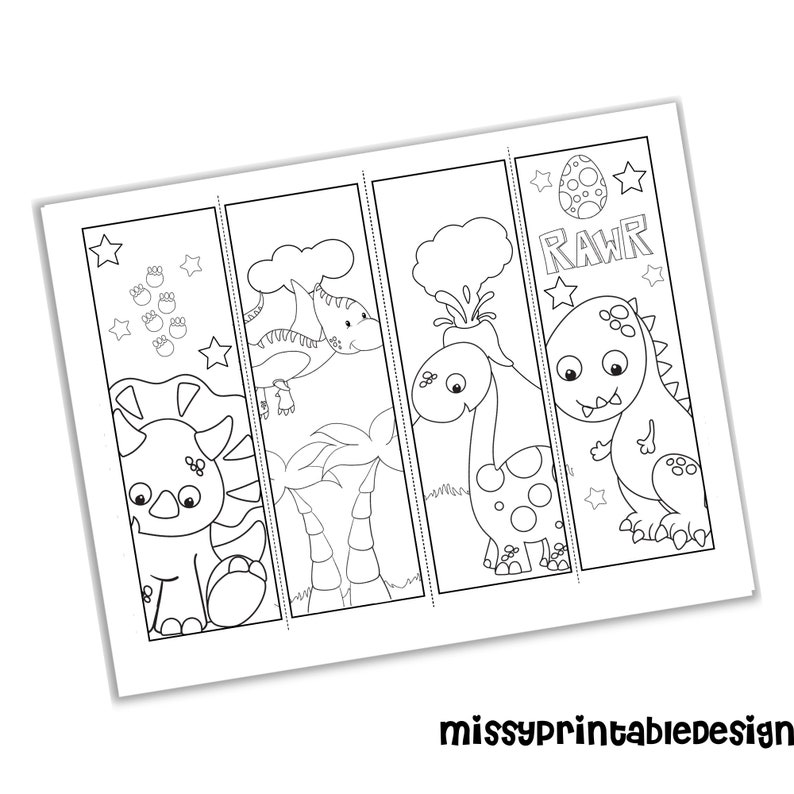 Dinosaur Coloring Bookmarks set of 4 Printable Dinosaur - Etsy