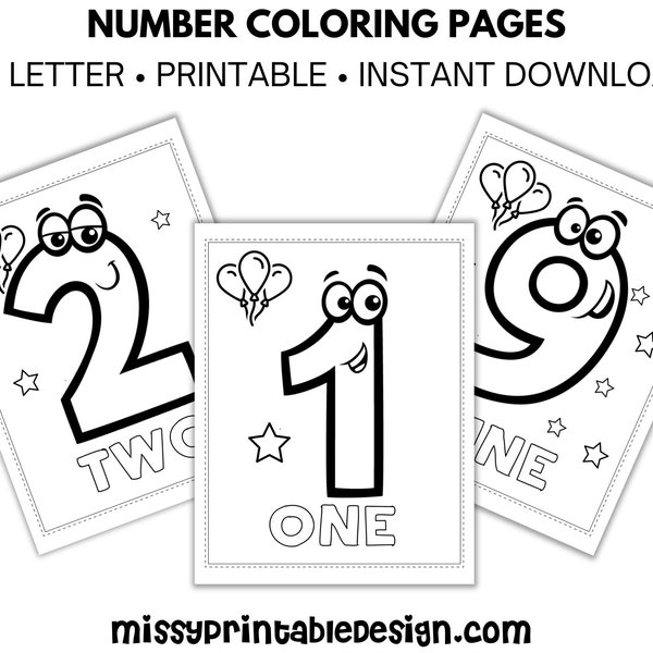 Number Coloring Sheets - Etsy