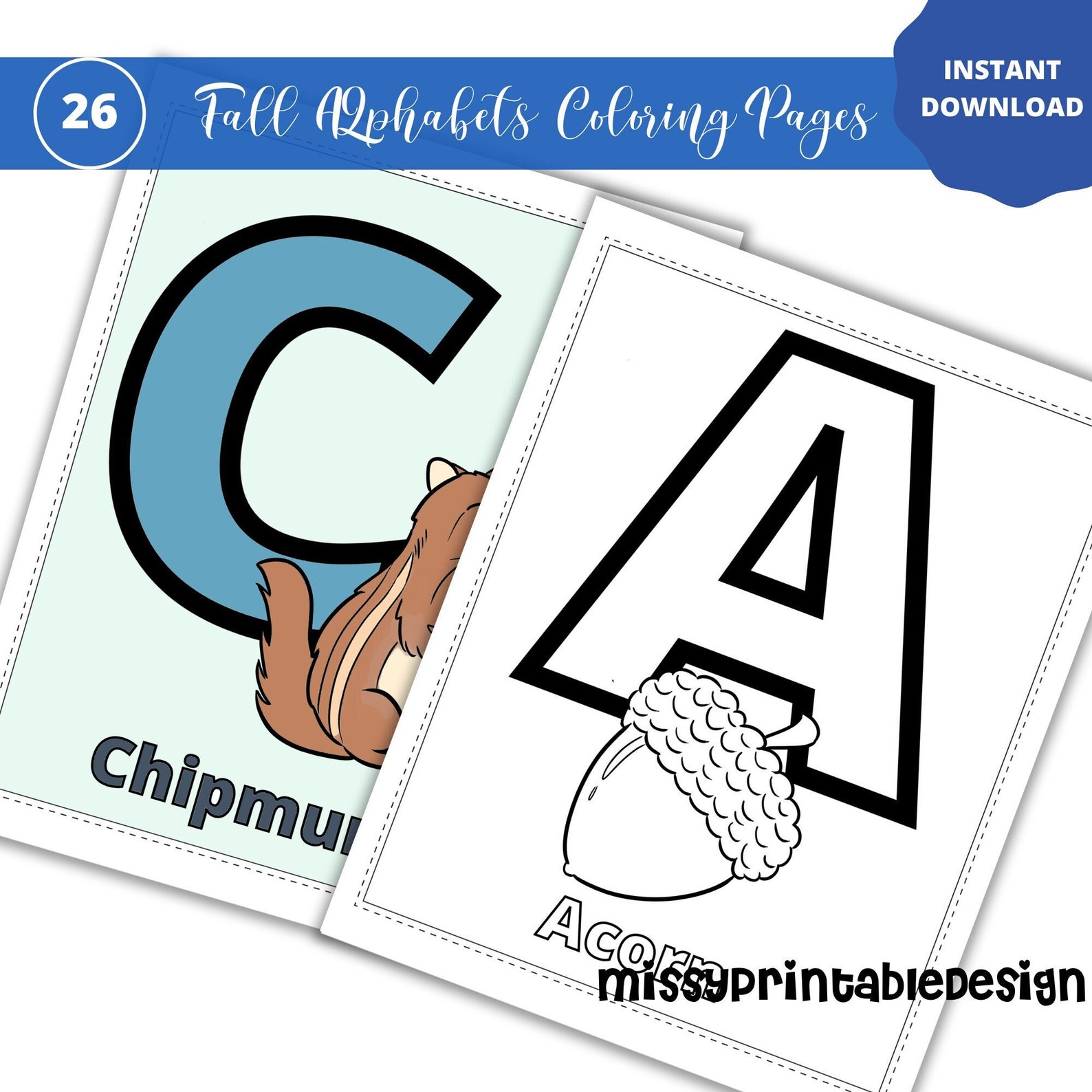 ABC Alphabet Coloring Pages Fall Themed Printable | Etsy