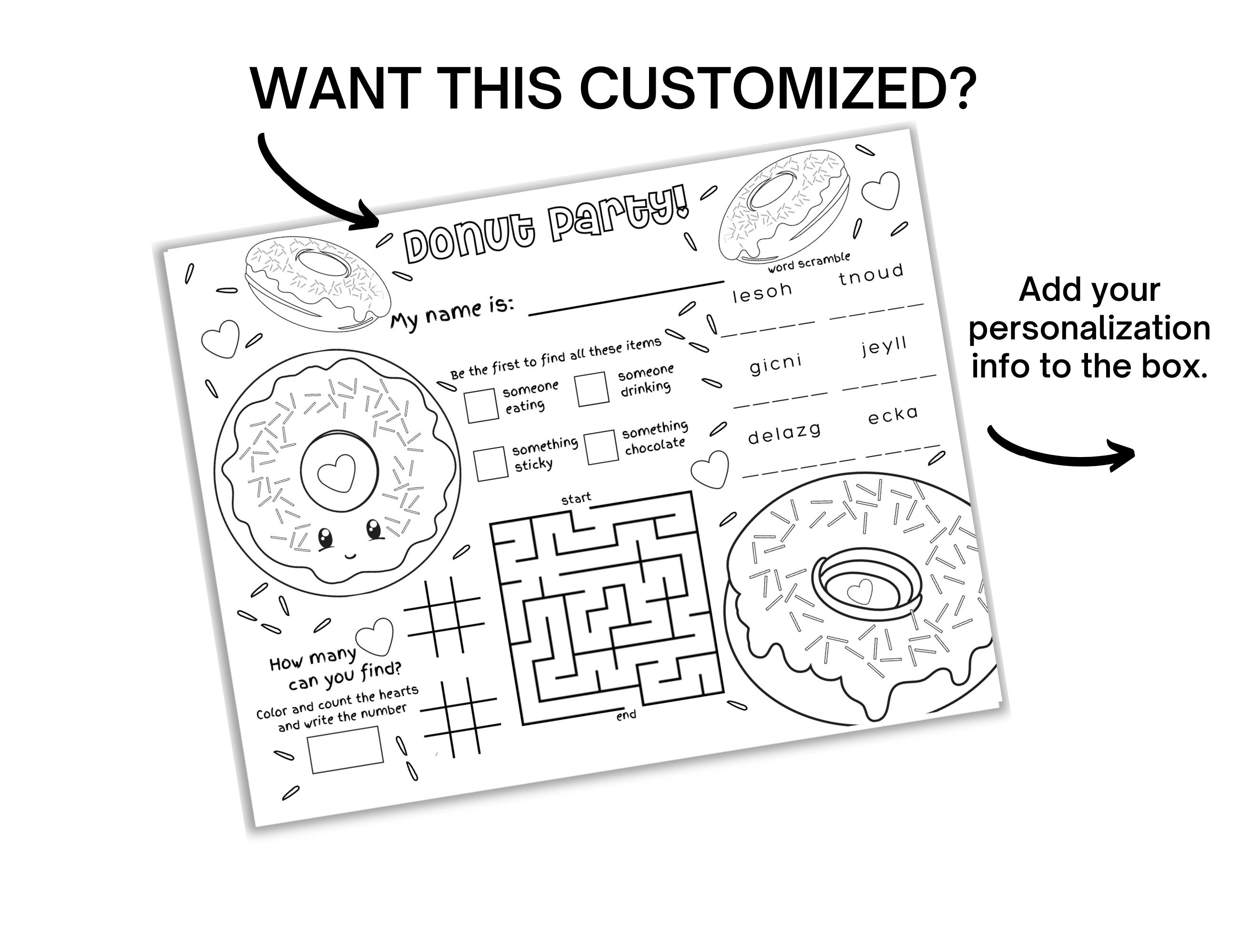 Donut Placemat Printable Donut Party Placemats Coloring Page - Etsy