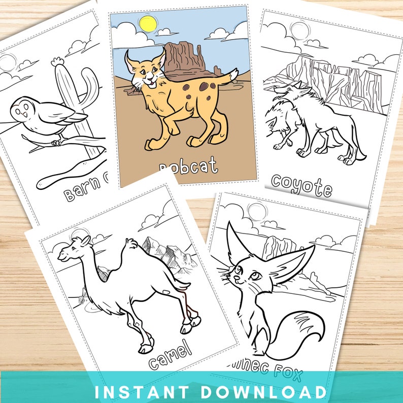 Desert Animals Coloring Pages Printable Animal Coloring | Etsy