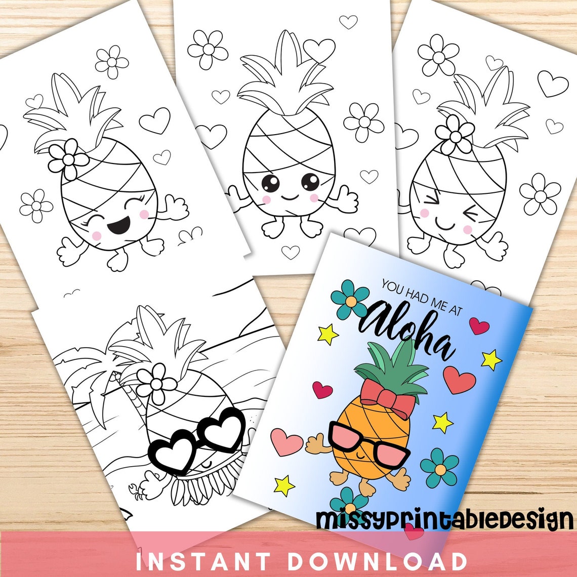 Kawaii Pineapple Coloring Pages for Kids Printable Pineapple - Etsy