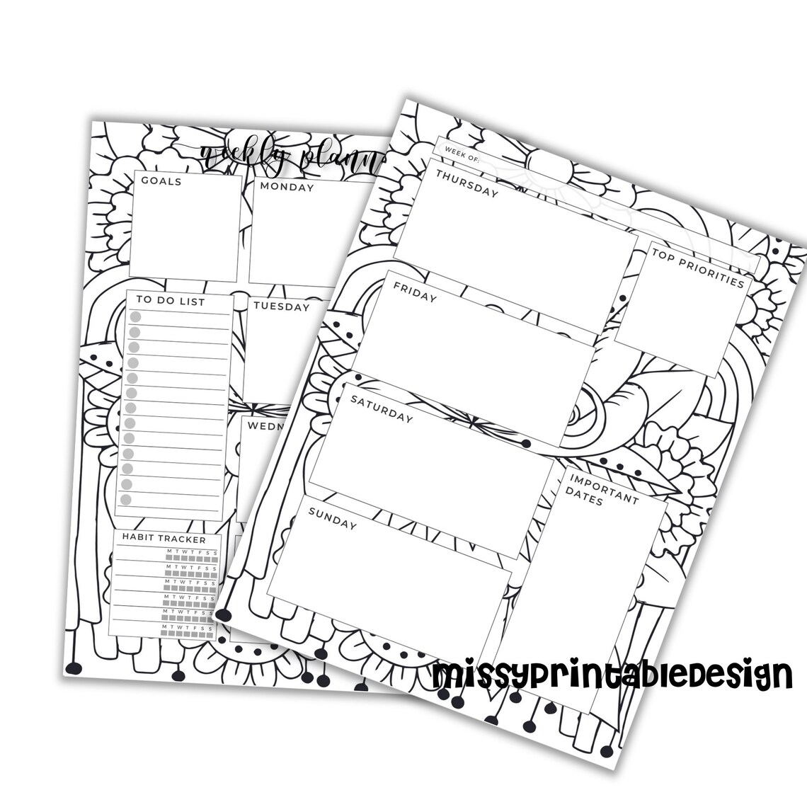 Coloring Weekly Planner Calendar Printable Coloring Weekly - Etsy