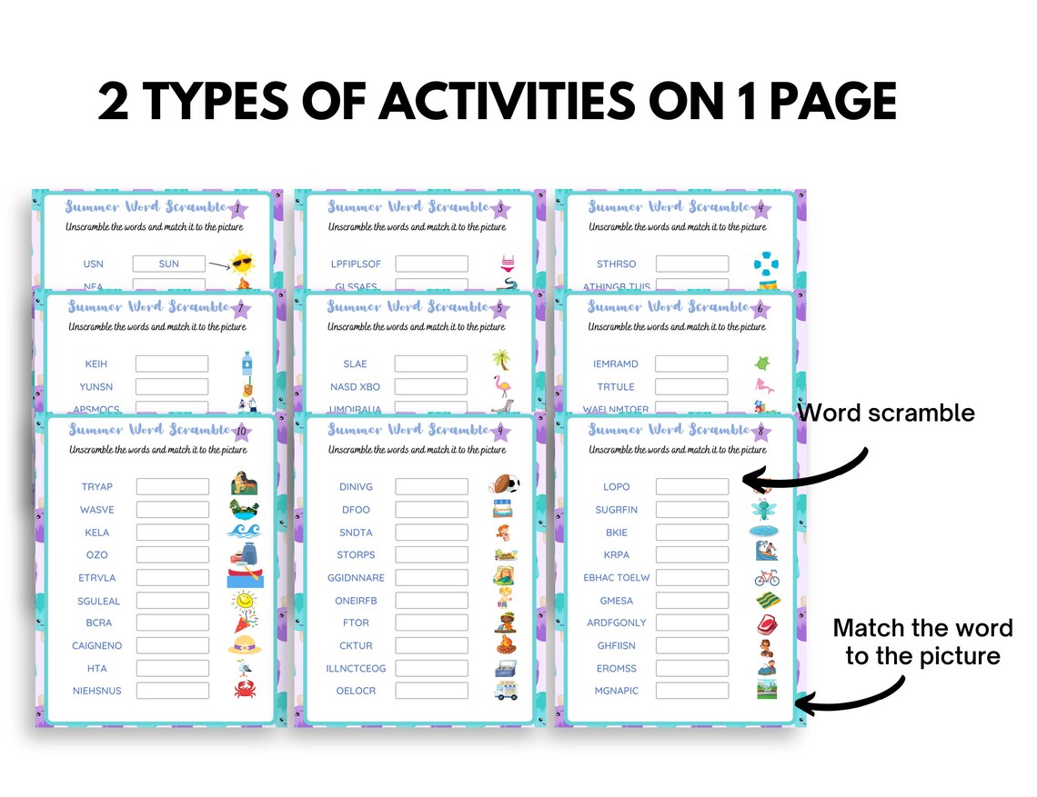 Summer Word Scramble Printable Summer Summer Games Summer - Etsy