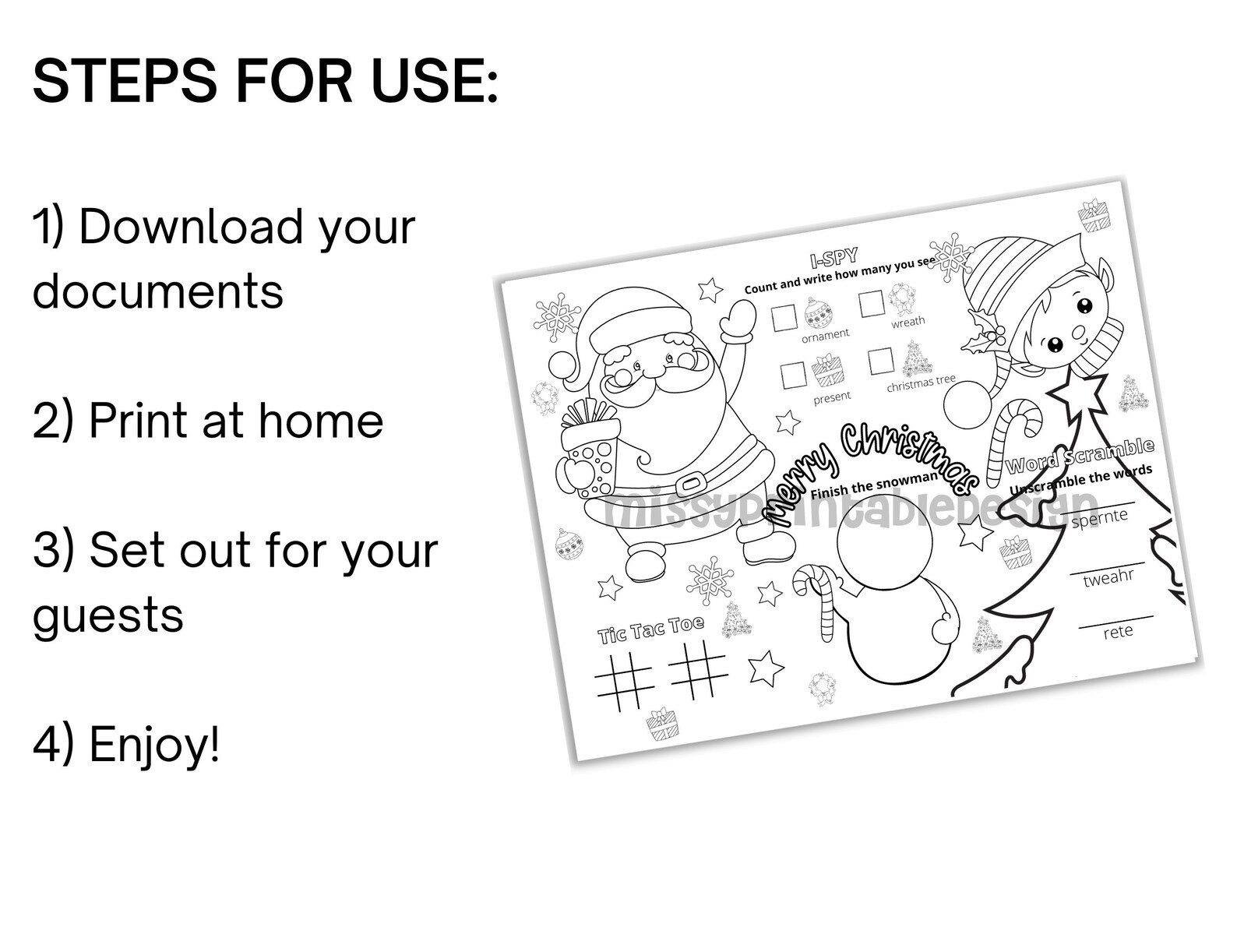 Christmas Coloring Placemat Printable Christmas Placemat - Etsy