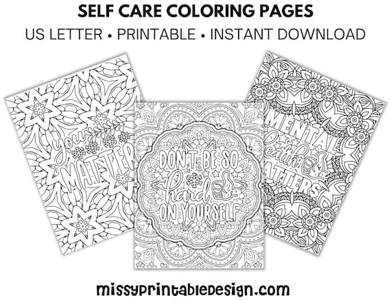 Self Care Coloring Pages, Adult Coloring Pages, Floral Mental Health ...