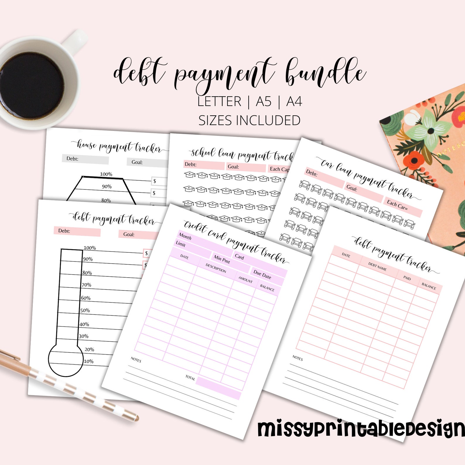 Debt Payment Tracker, Printable Debt Payment Organizer, Printable Debt ...