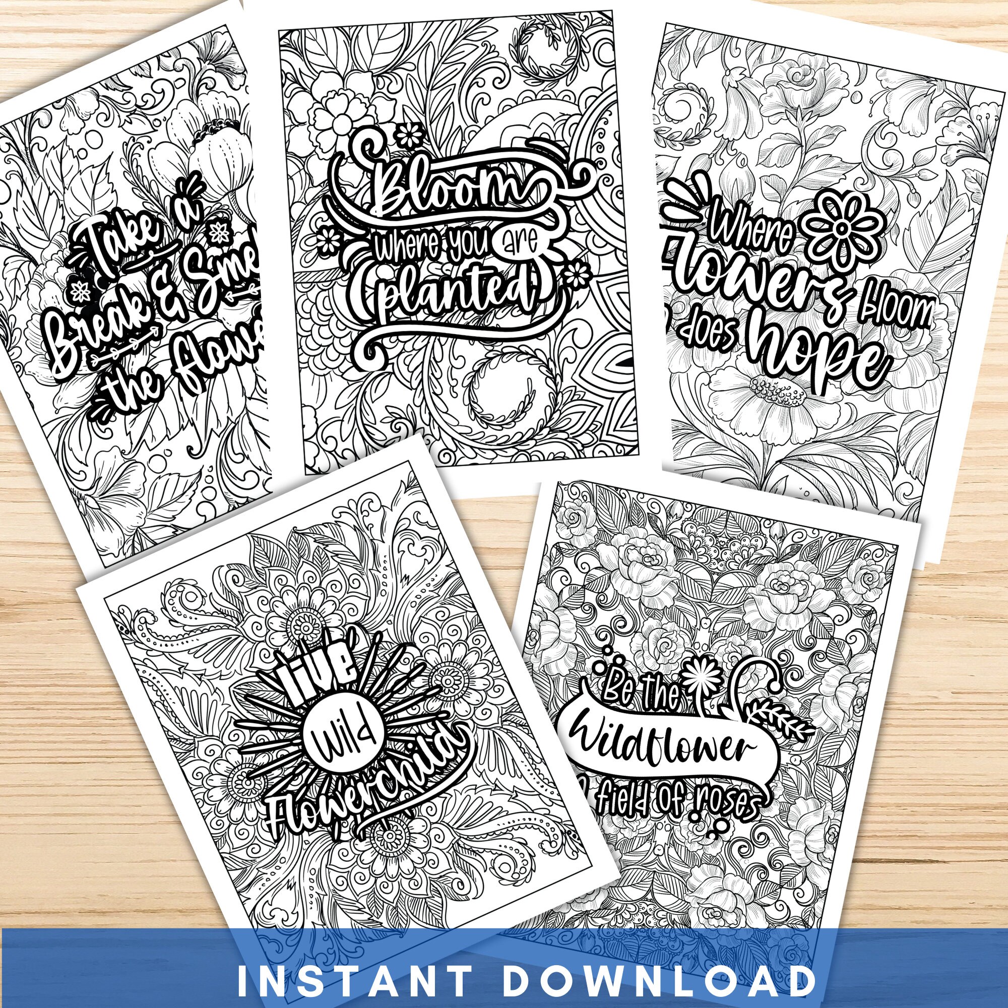 Flower Quotes Coloring Pages Adult Coloring Pages Floral - Etsy
