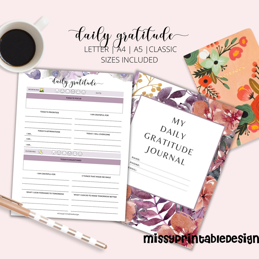 Daily Gratitude Journal, Daily Check in Journal, Happiness Planner ...